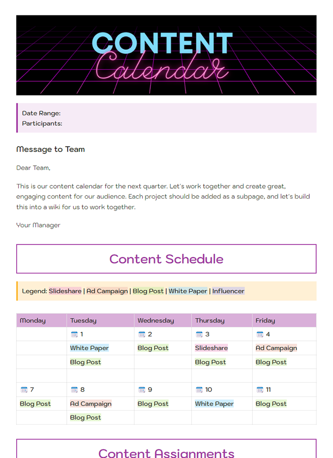 Content Calendar Template | Bit.ai