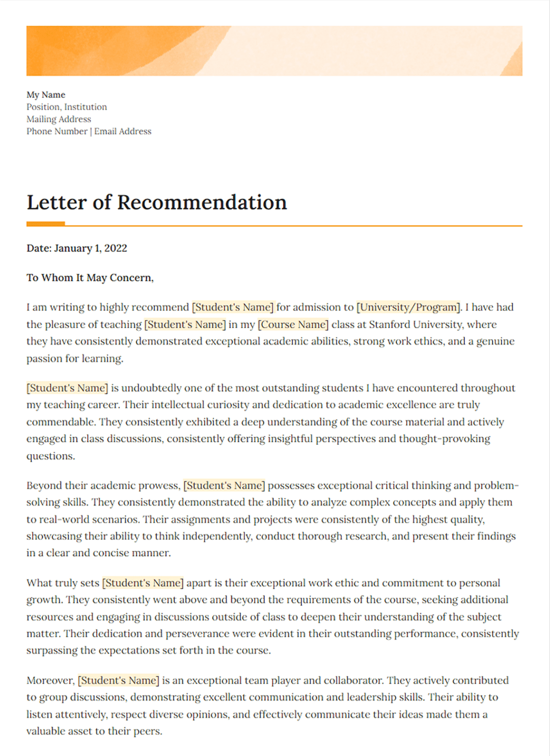 Letter of Recommendation Template | Bit.ai