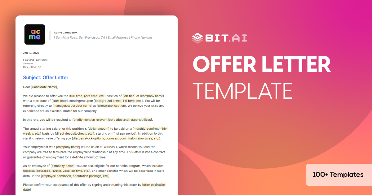 Offer Letter Template | Bit.ai