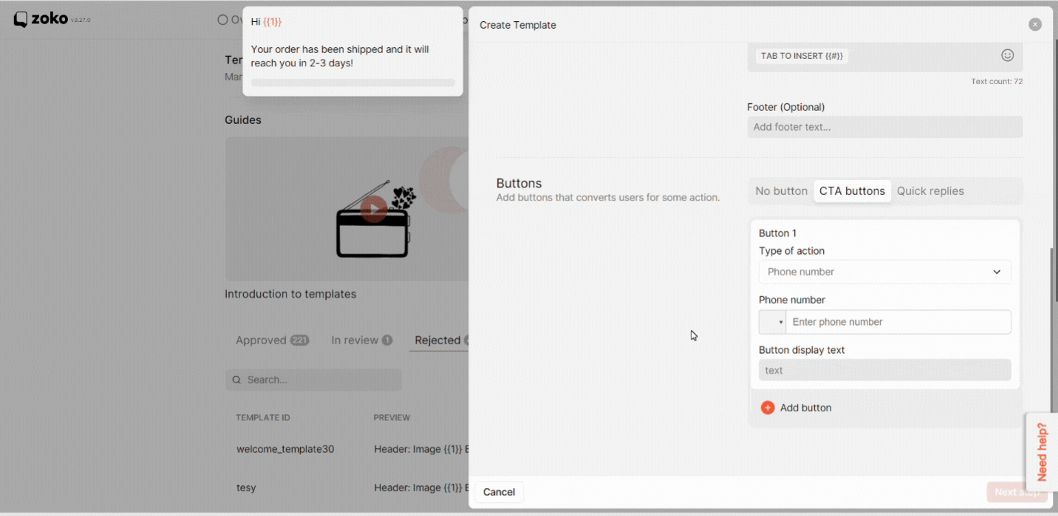 How To Create A Template With A Button Phone Number