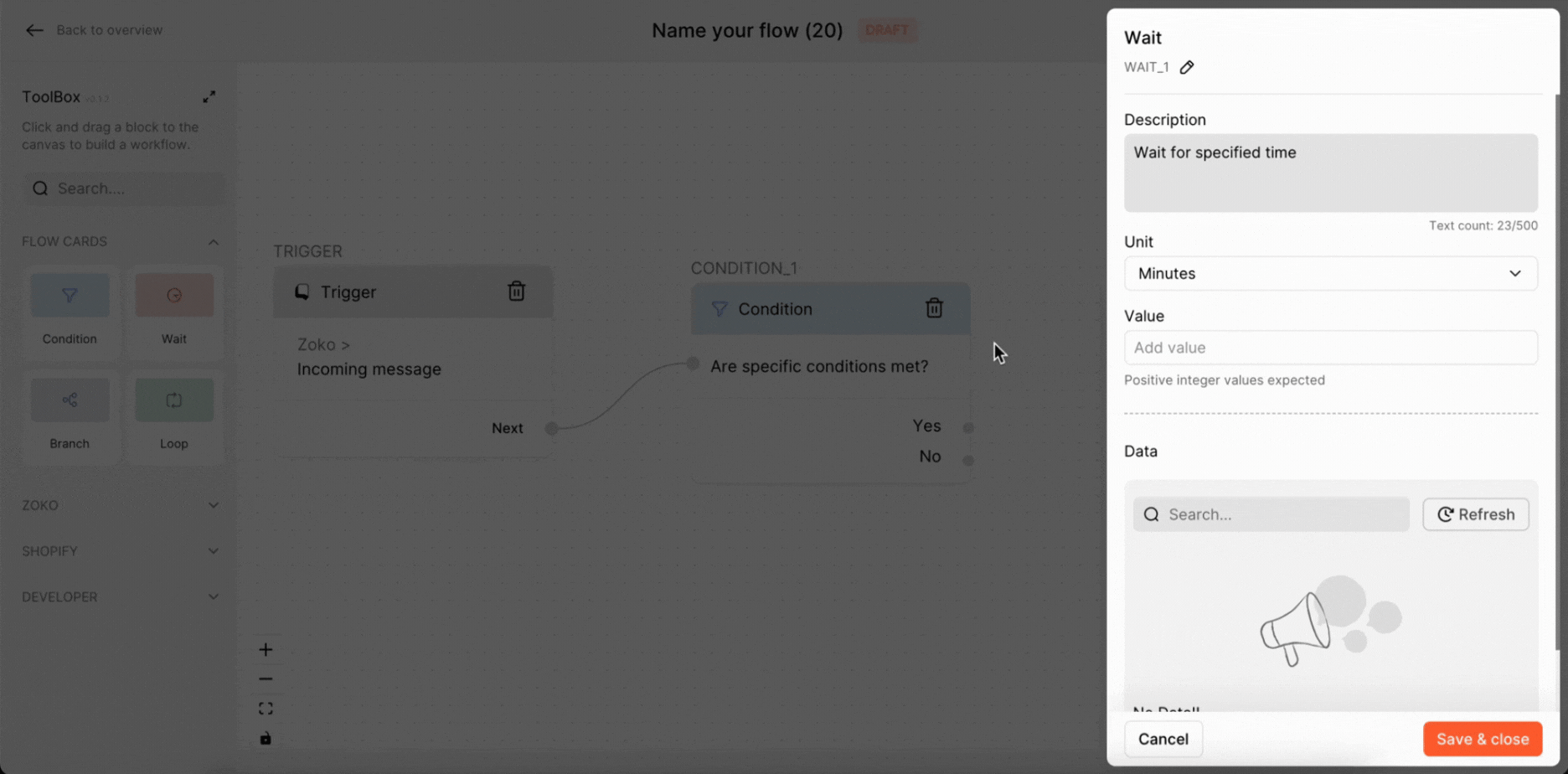 Setting Up The Wait Time In The Flow