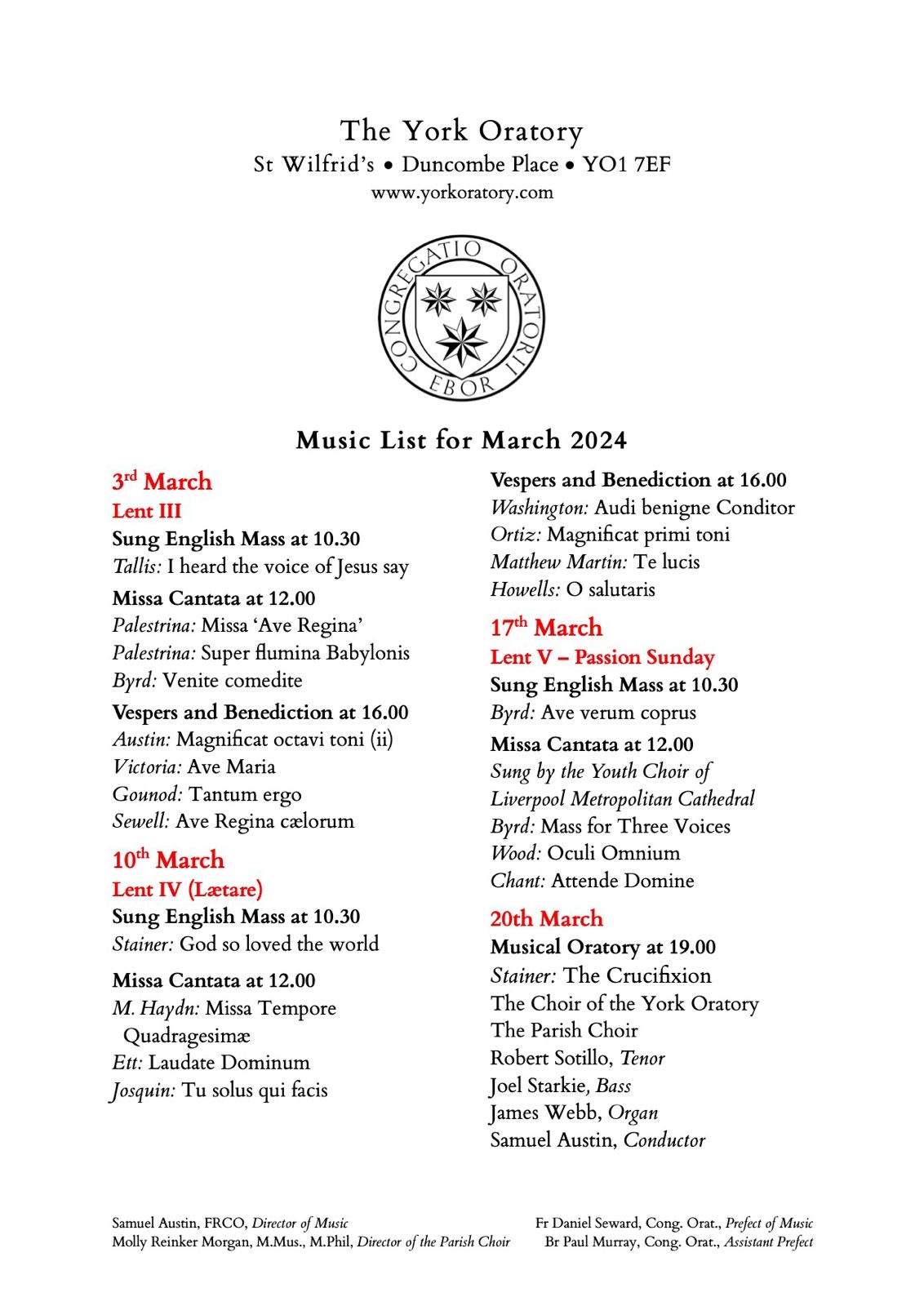 Music for March 2024