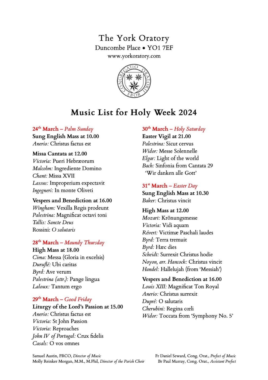 Music for Holy Week 2024