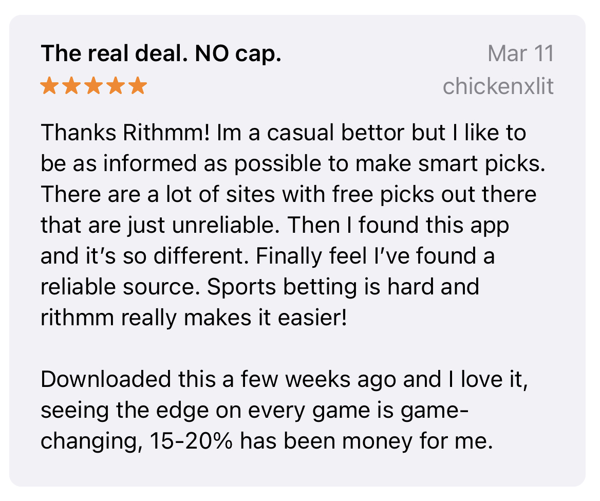 Rithmm | AI Sports Betting App | Custom Models