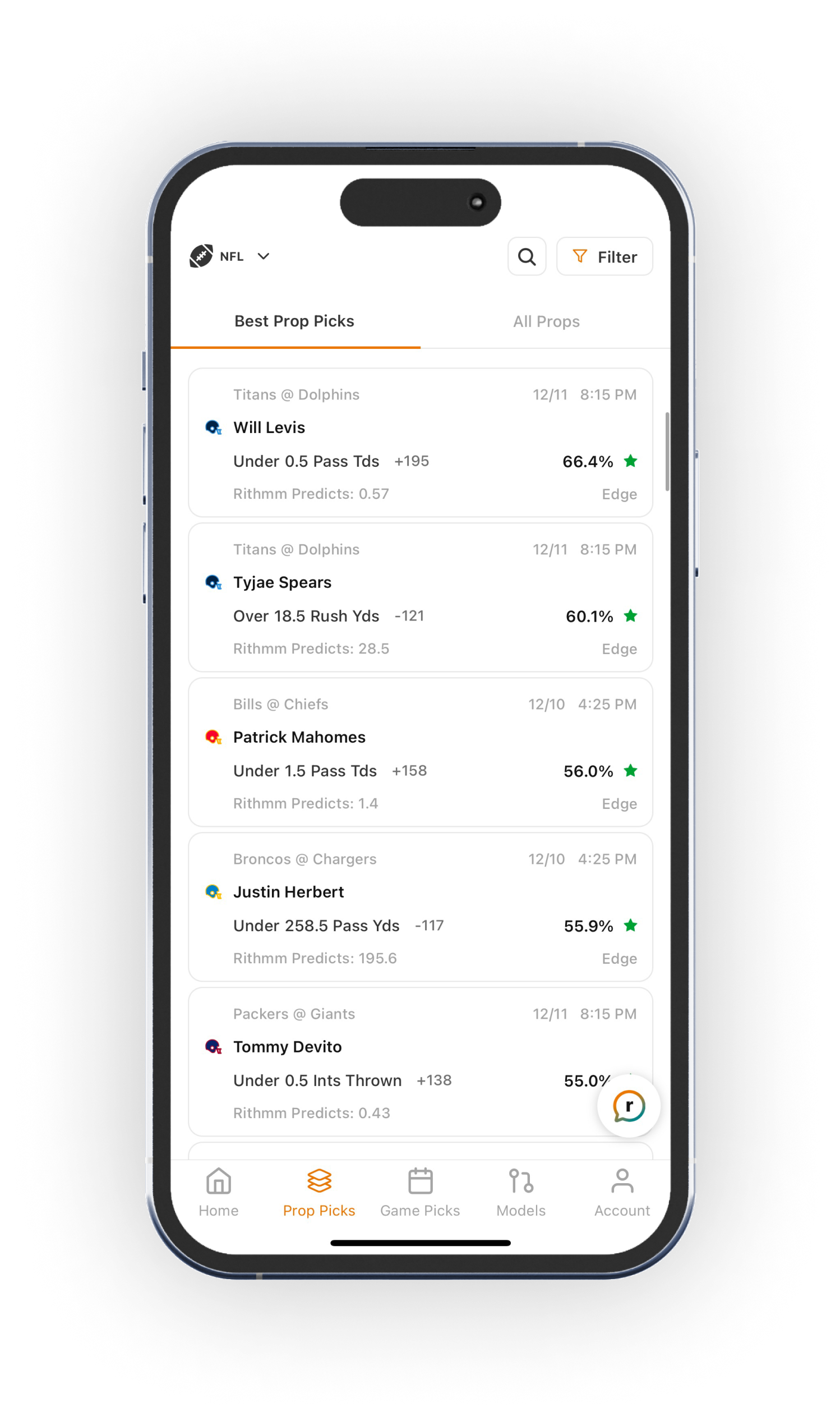 Rithmm | AI Sports Betting App | Custom Models