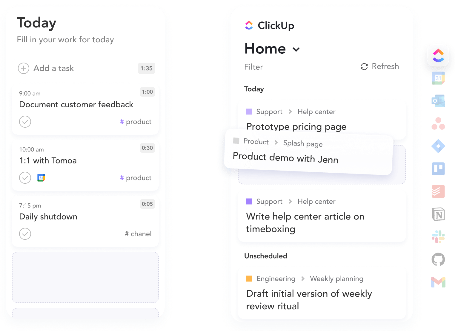 ClickUp Integration - Sunsama