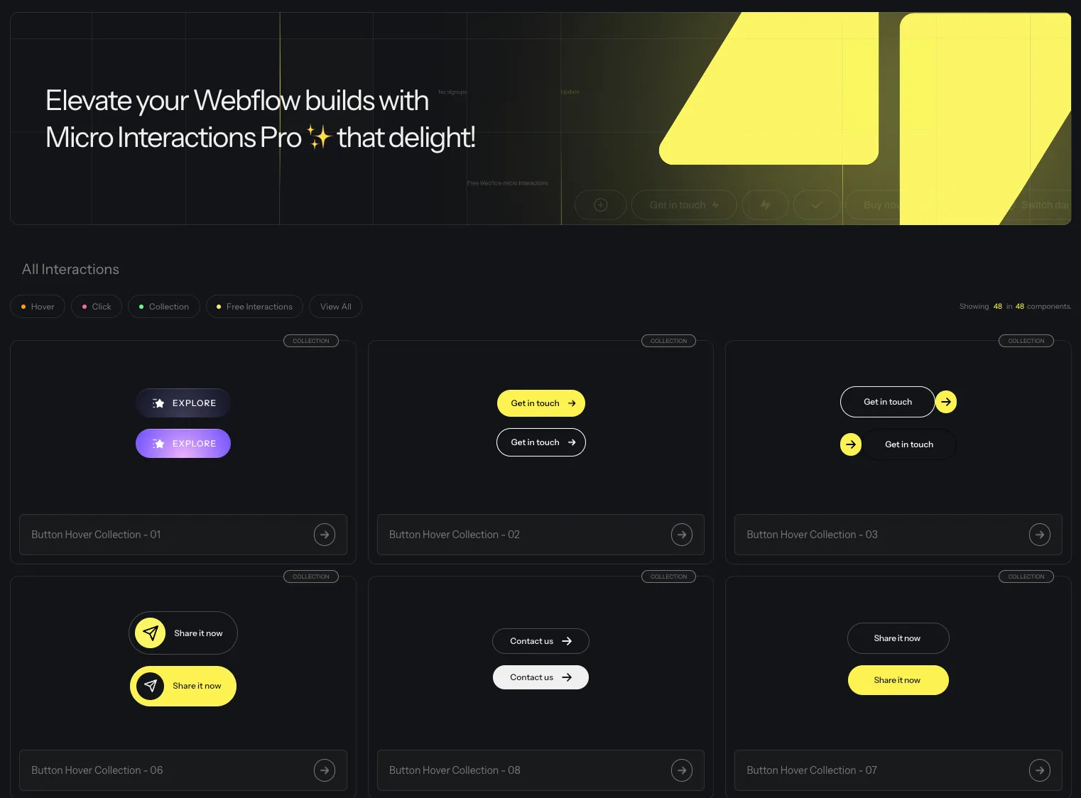 Access a growing library of prebuilt Micro-interactions for Webflow - State of Flow