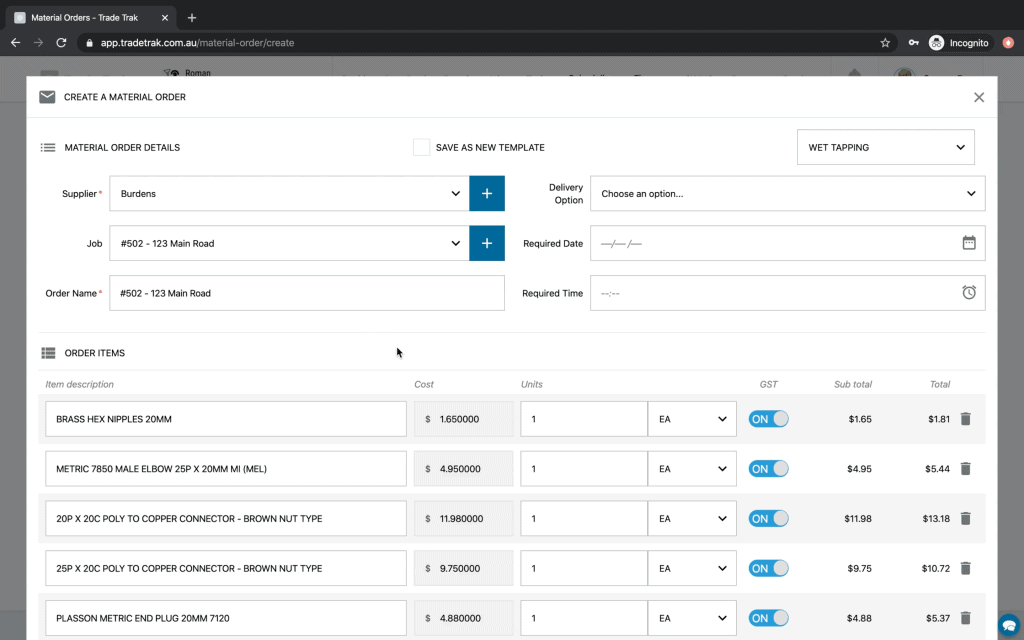 New Burdens Material Order Templates | Trak