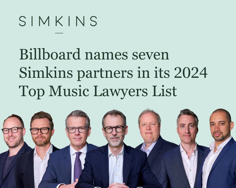 Billboard names seven Simkins partners in its 2024 Top Music Lawyers List