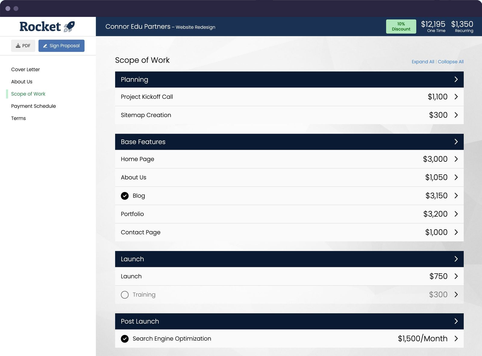 Smart Pricing Table - Fast & Accurate Proposal Software