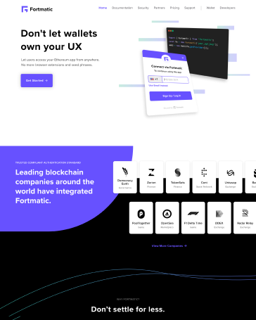 Fortmatic - Web3 Landing Page Examples