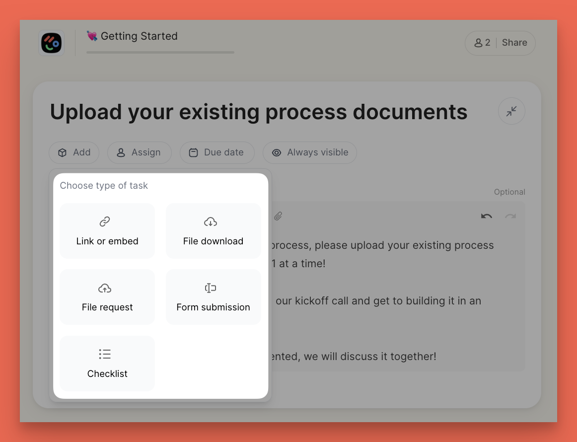 Task actions: form fields, file uploads, embeds, and more! – Arrows