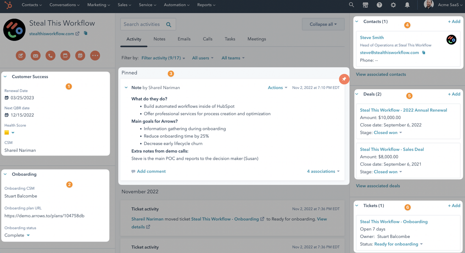 Collaborative customer onboarding plans, connected to HubSpot – Arrows