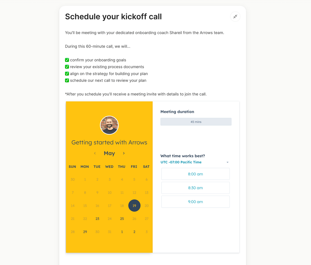 Collaborative customer onboarding plans, connected to HubSpot – Arrows