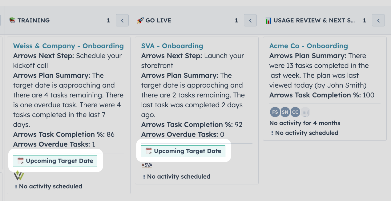 Show a pipeline tag when a customer's onboarding target date is coming up