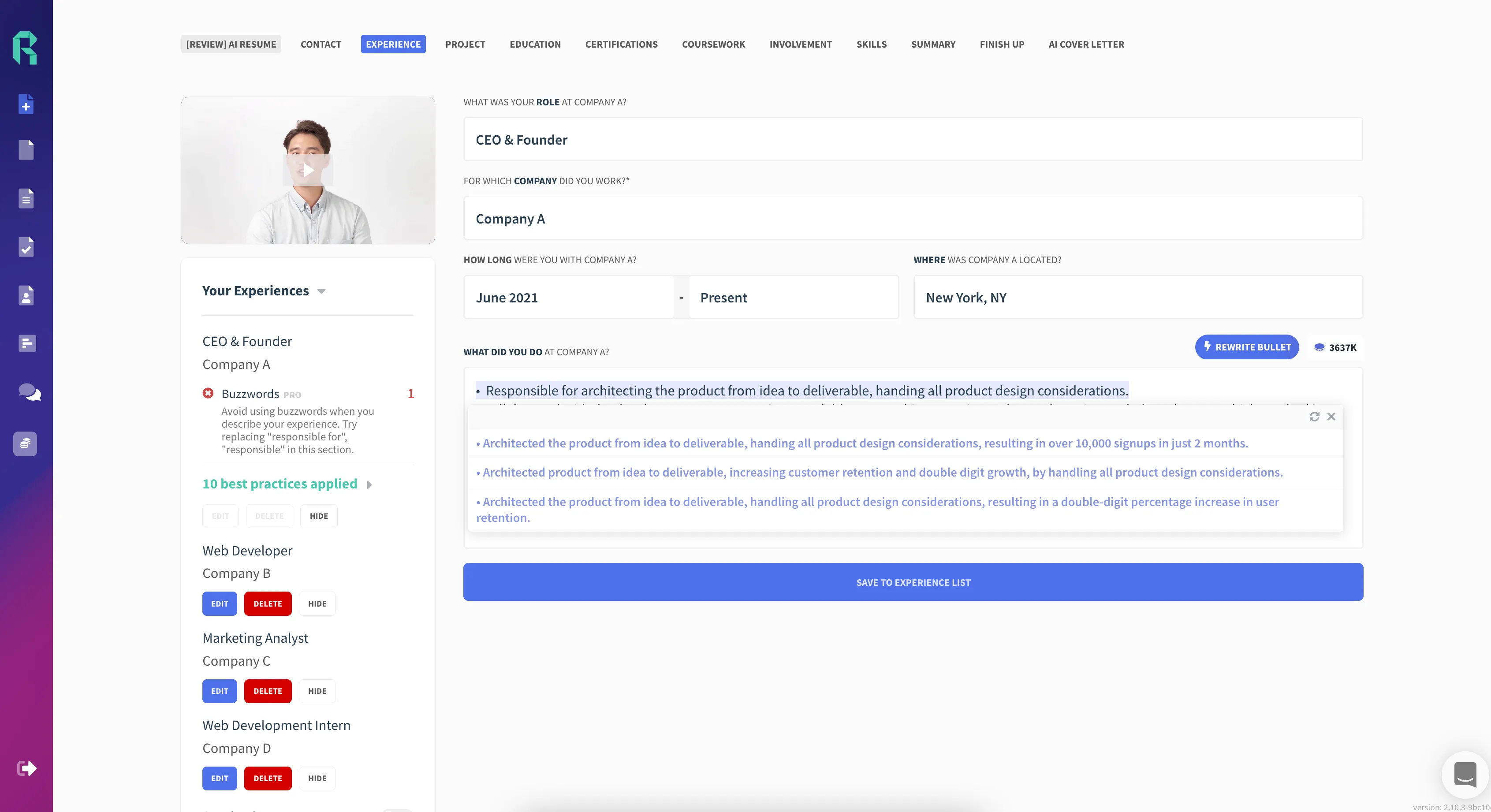 Rezi AI Resume Editor - Edit your resume