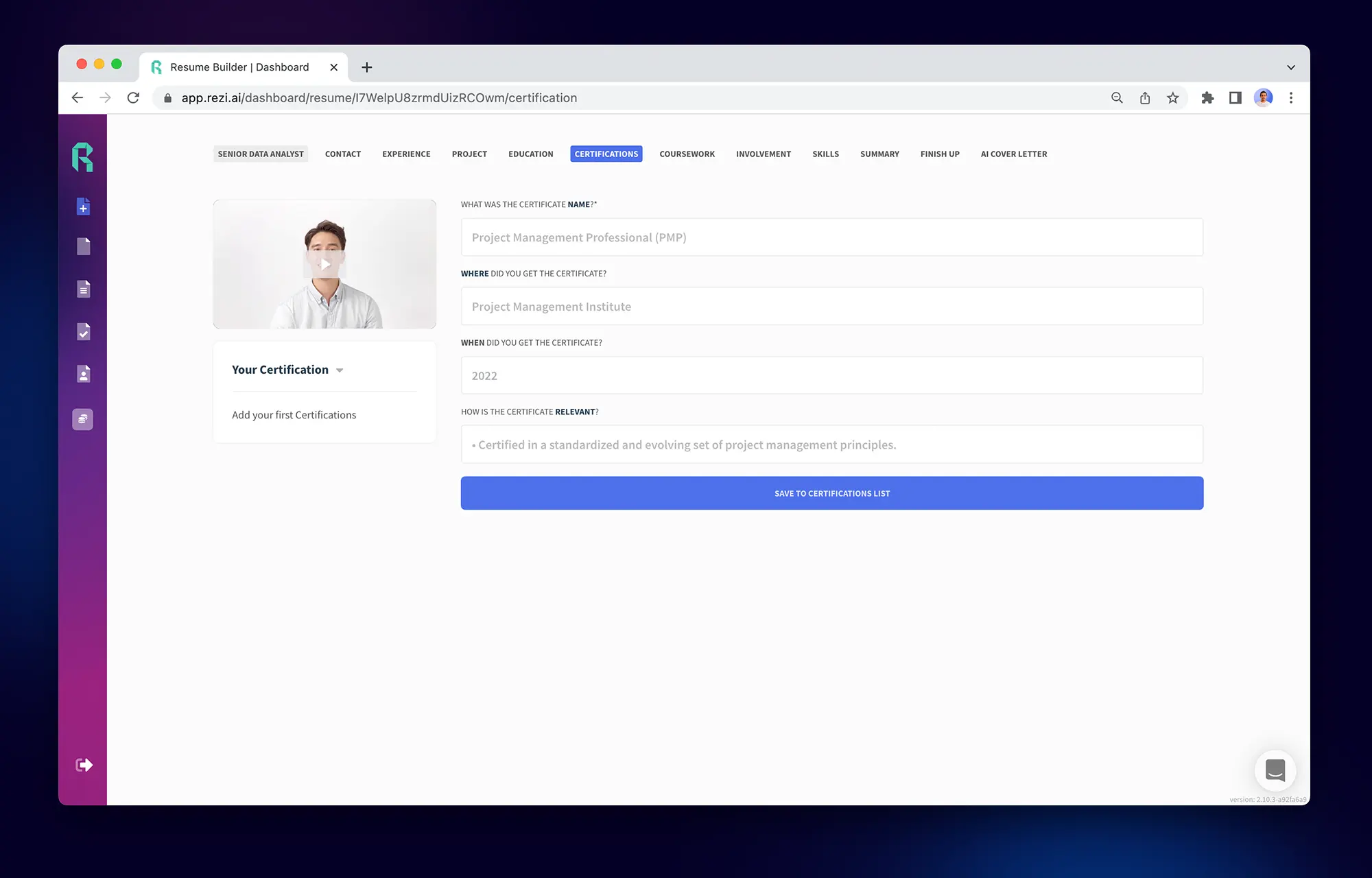 Rezi User Docs - Certifications