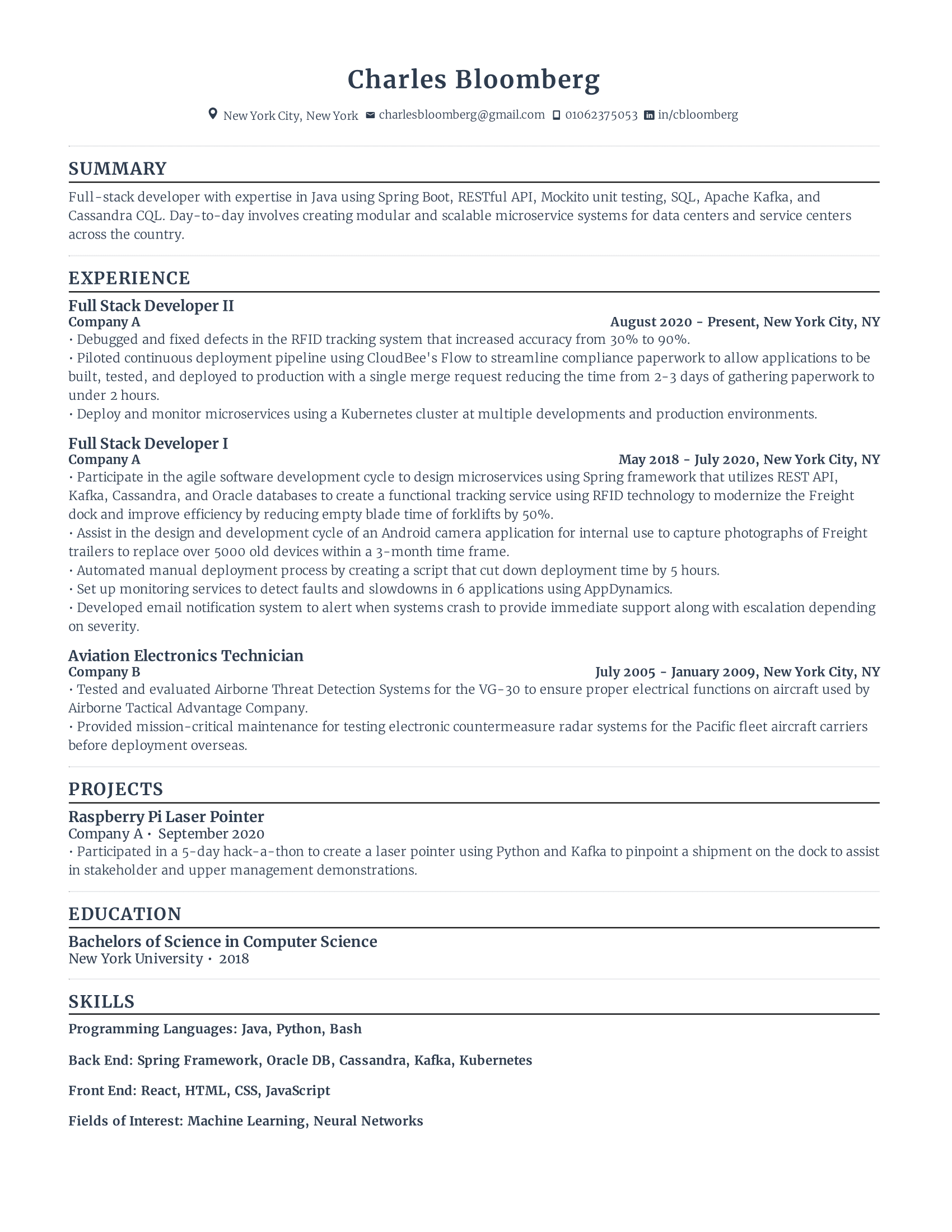 Full Stack Developer Resume Example For 2023 Rezi Ai