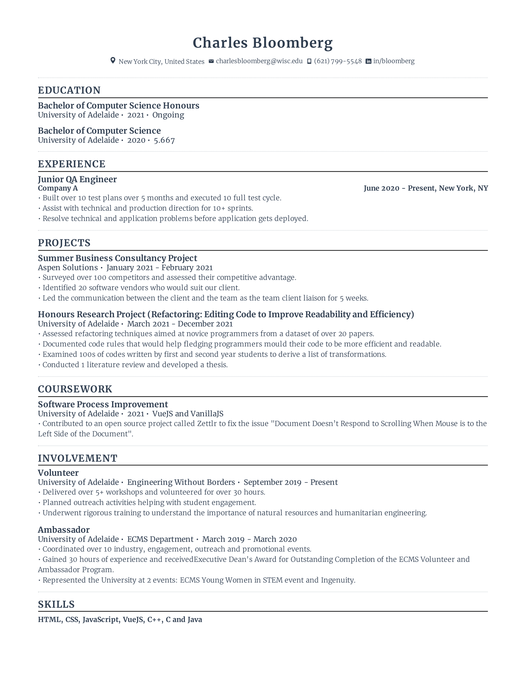 Junior QA Engineer Resume Example For 2023 Rezi Ai
