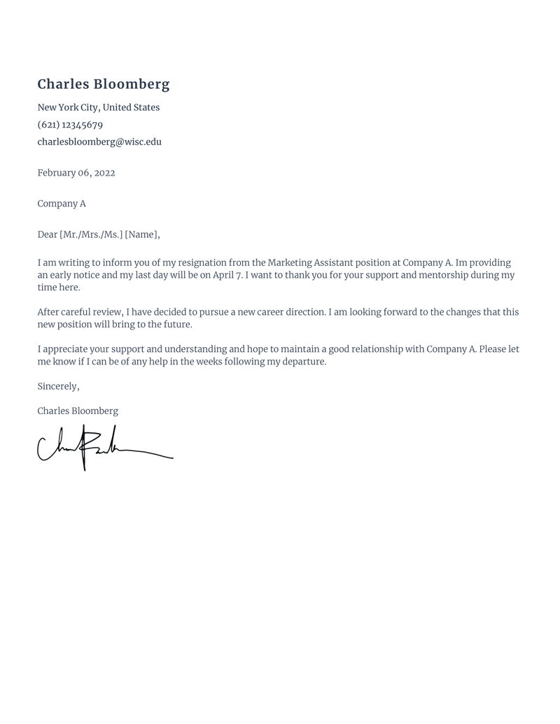 Free Notice Period Resignation Letter Samples - Rezi AI