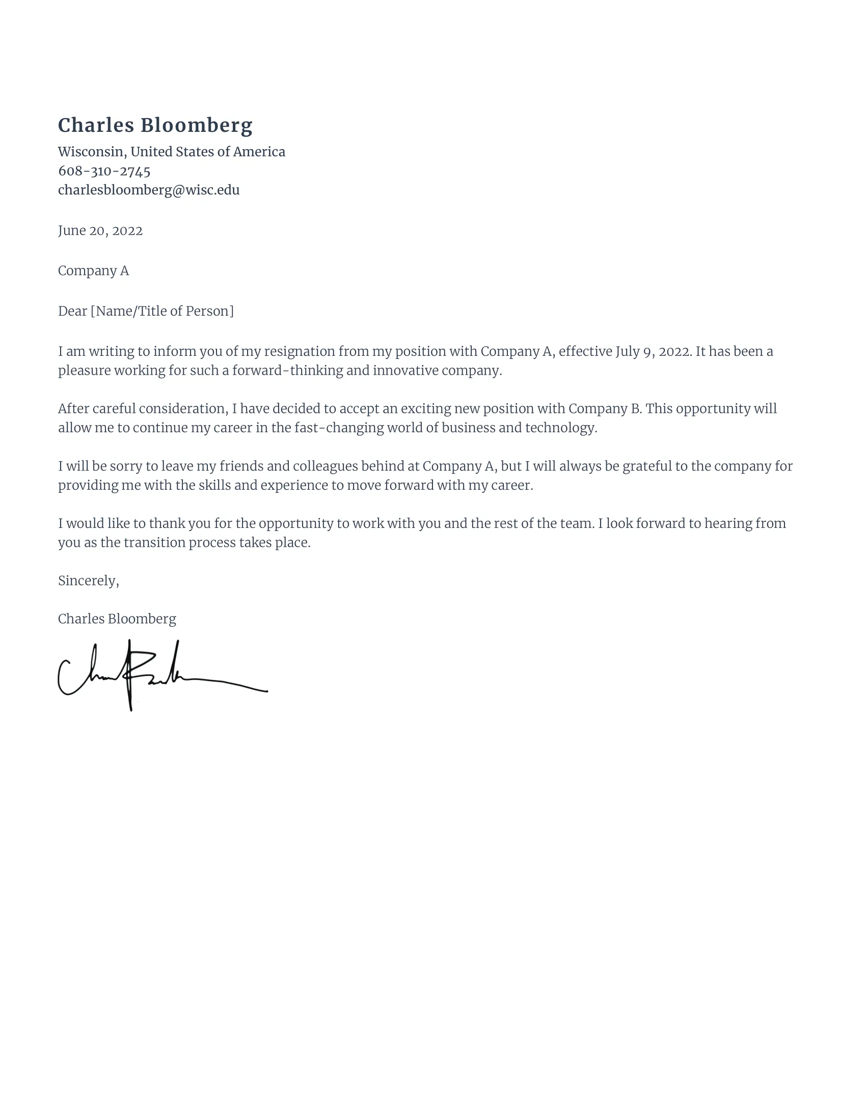Free Strategic partnership lead resignation letter Sample - Rezi