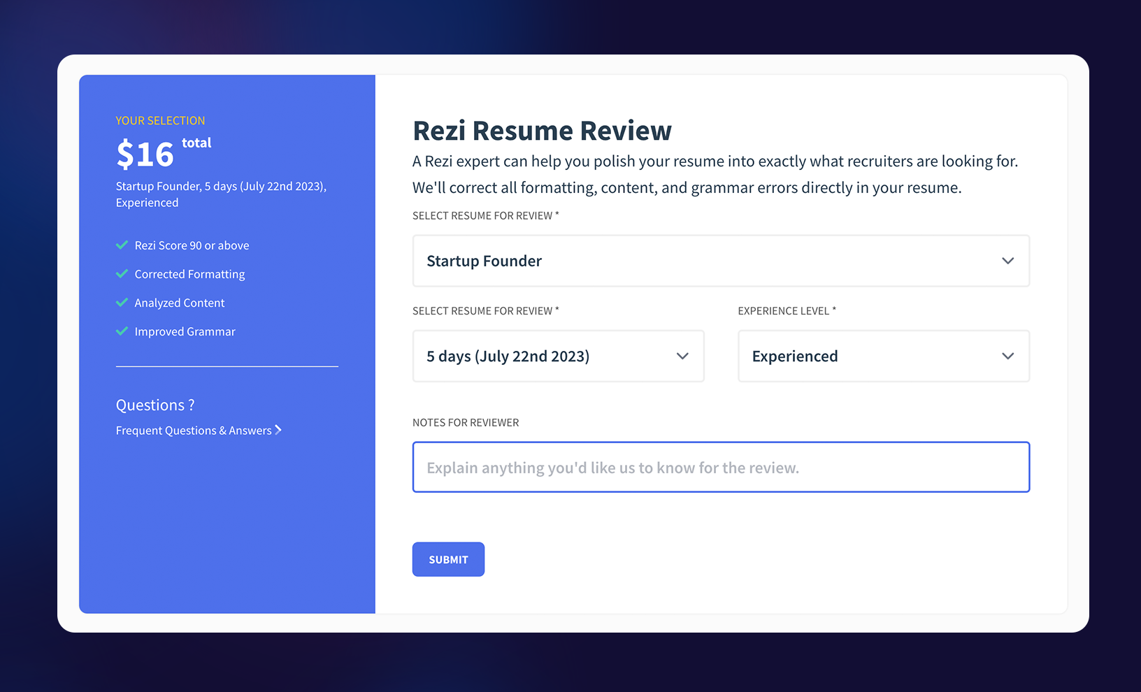 Rezi User Docs - Resume Review