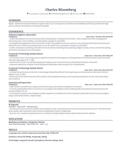 Software Developer Resume Example for 2023 - Rezi Ai