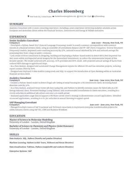 Senior Data Analyst Resume Example for 2023 - Rezi Ai