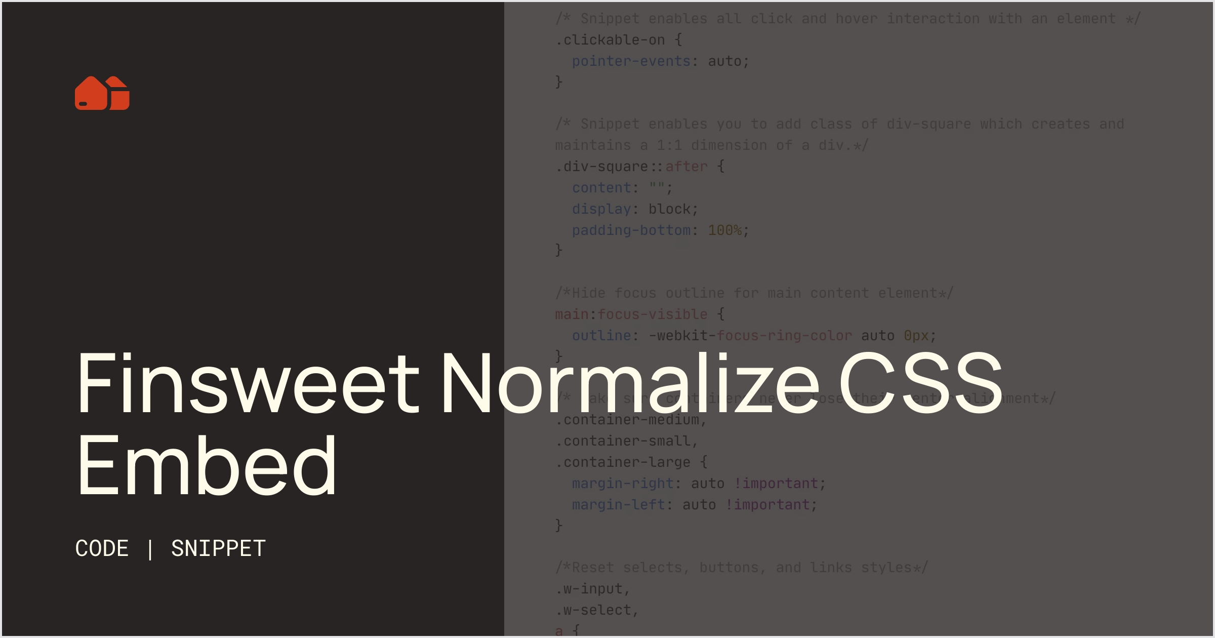 Finsweet Normalize CSS Embed [Snippet] No-Code Supply Co.