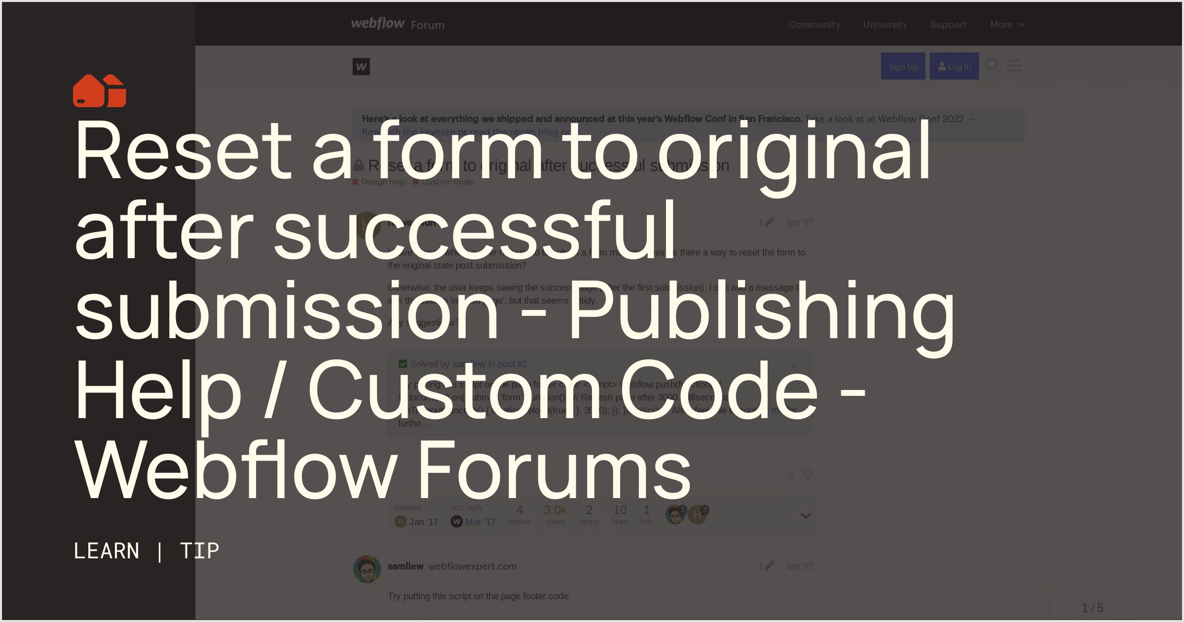 Reset a form to original after successful submission - Publishing Help / Custom Code - Webflow ...