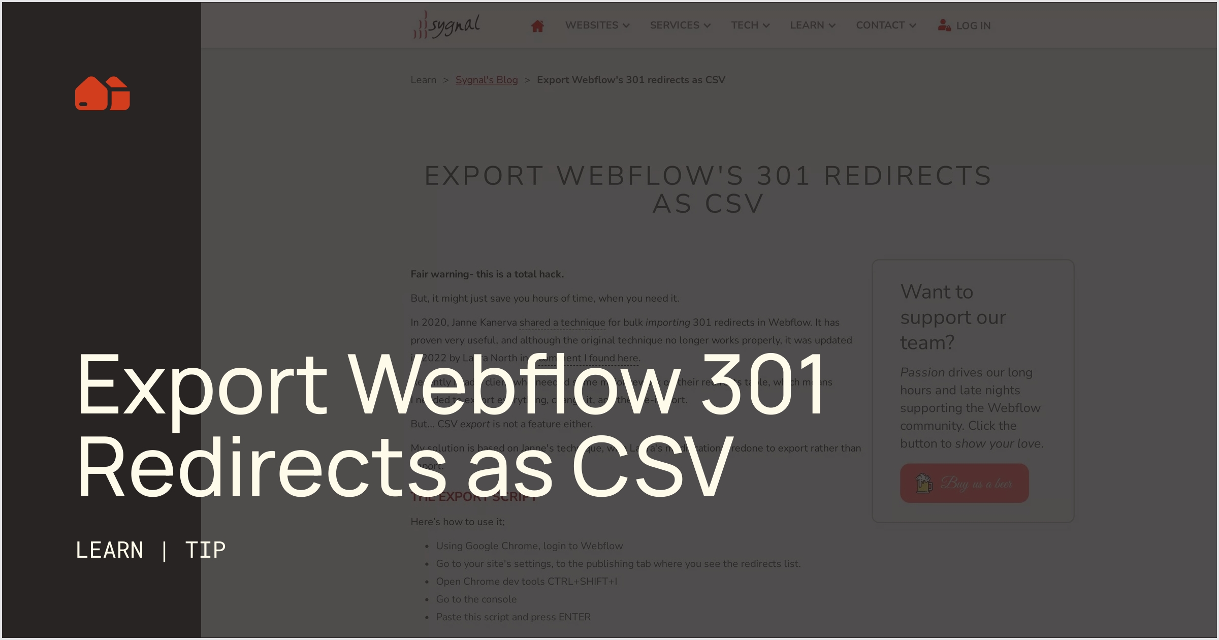 Export Webflow 301 Redirects as CSV [Tip] No-Code Supply Co.