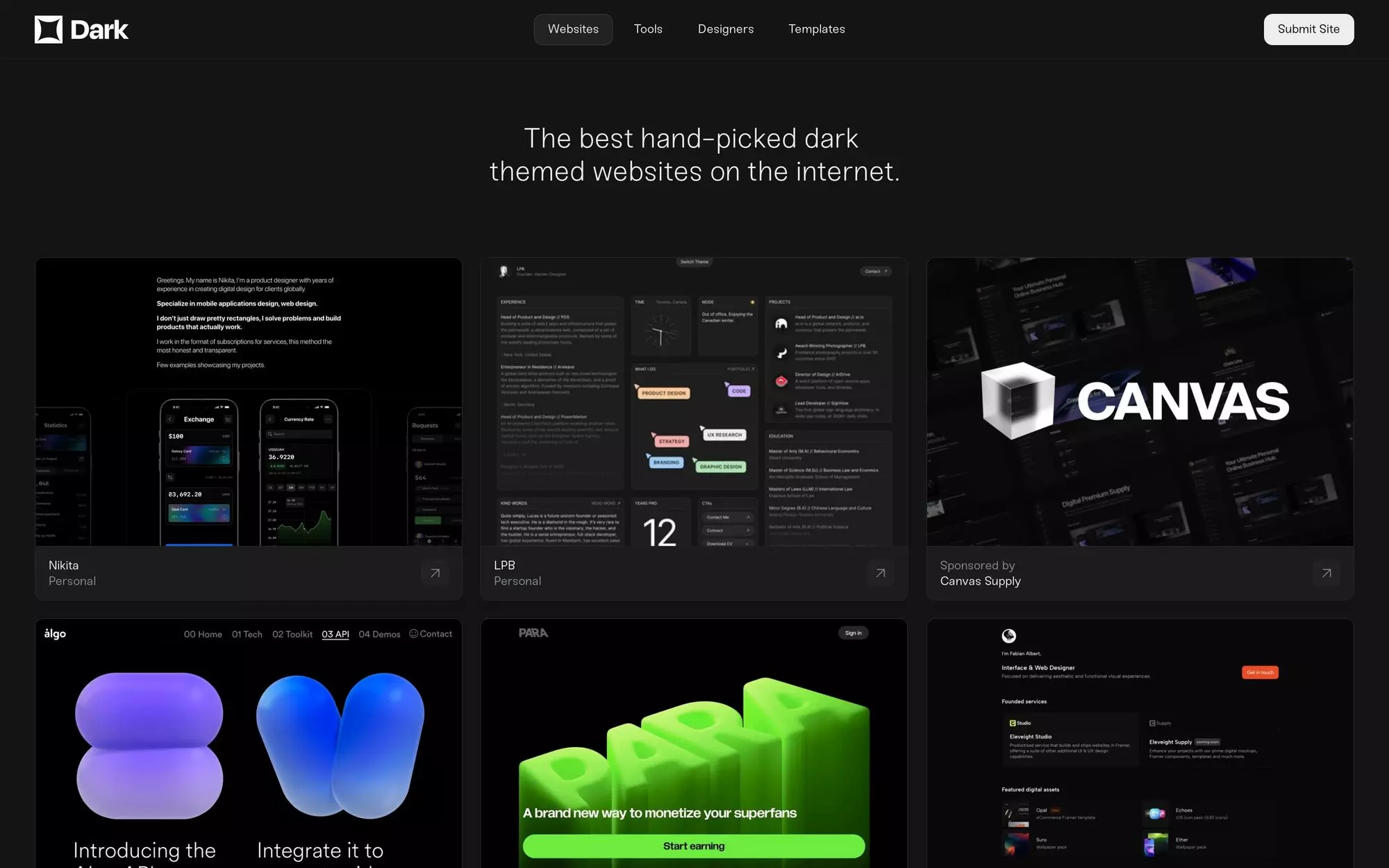 Dark Themed Web Design Inspiration [Website] No-Code Supply Co.