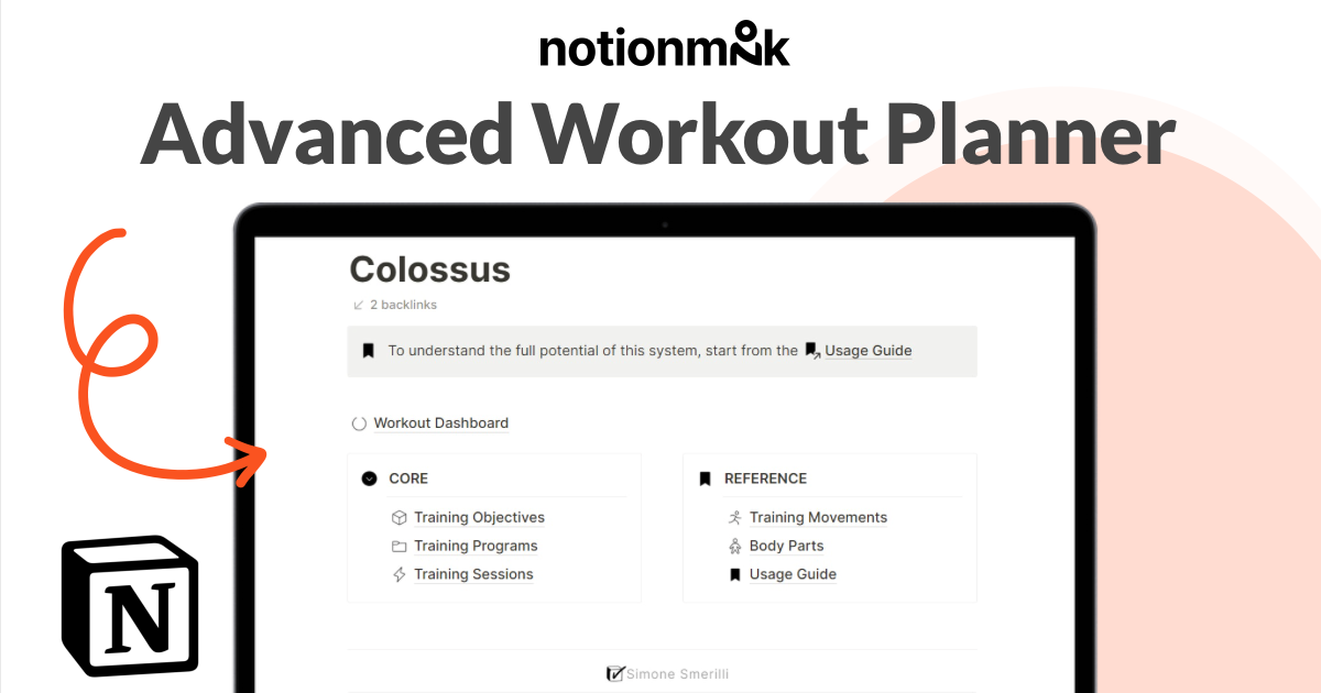 Advanced workout planner: Premium Notion template from Simone Smerilli