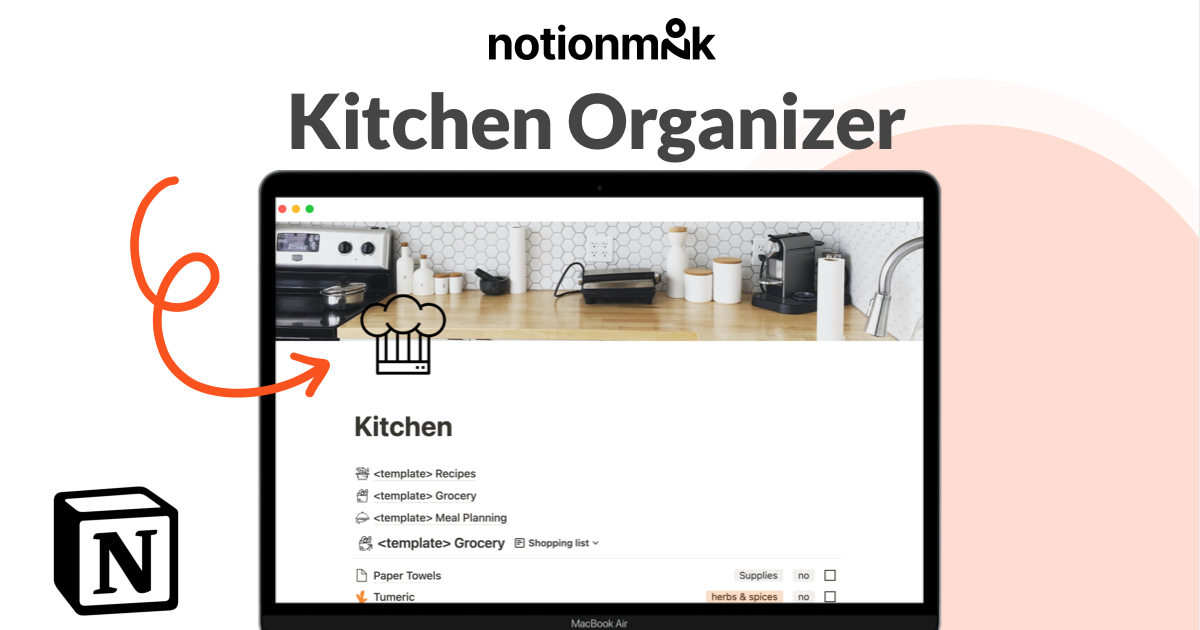 Organize your kitchen with the Kitchen Organizer template set by Page Catherine Goddard on Notion.