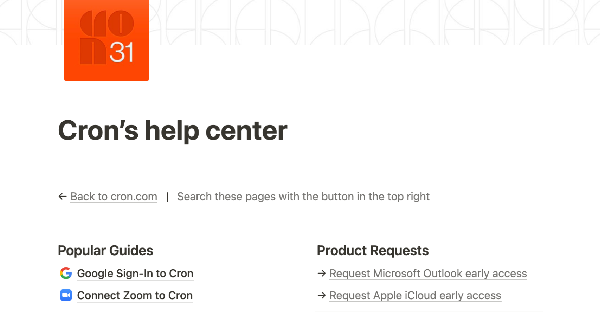 Cron's Help Center Notion Template: Easily Organize Your Support Process
