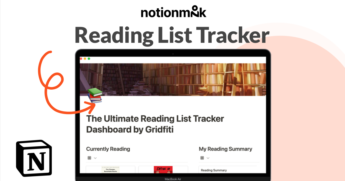 Reading List Tracker Notion Template by Gridfiti