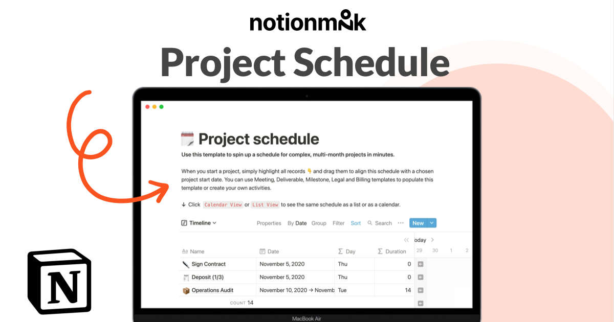 Project schedule template: a Notion template created by Temirlan Nugmanov.