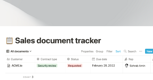 Notion's Sales Document Tracker - Free from Notion