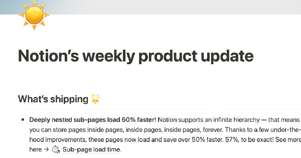 Notion's Weekly Product Update Notion Template