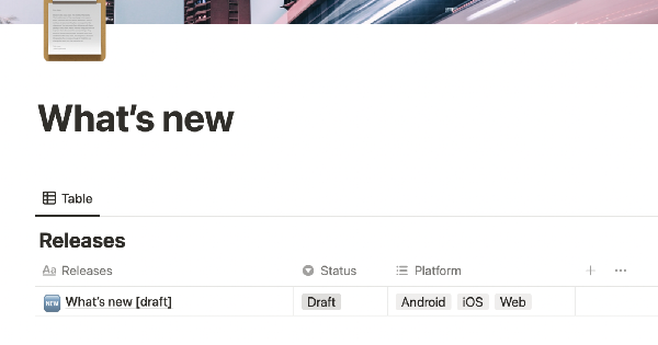 Yatri's What's New Update Notion Template