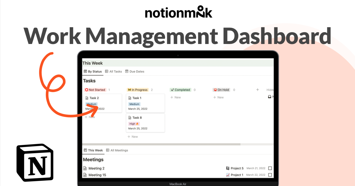 Work Management Dashboard Notion Template by Jessica Edwards