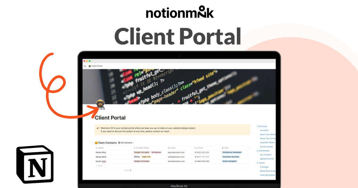 Client portal Notion template by Rich Peterson