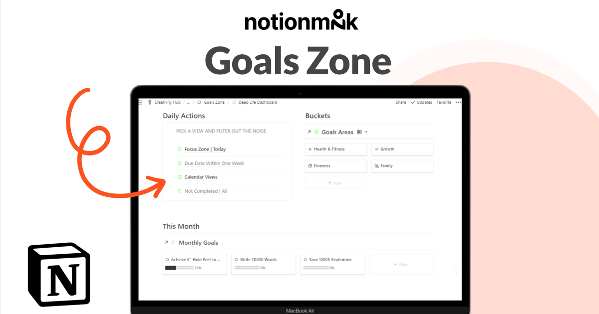 Goals zone Notion template by Simone Smerilli