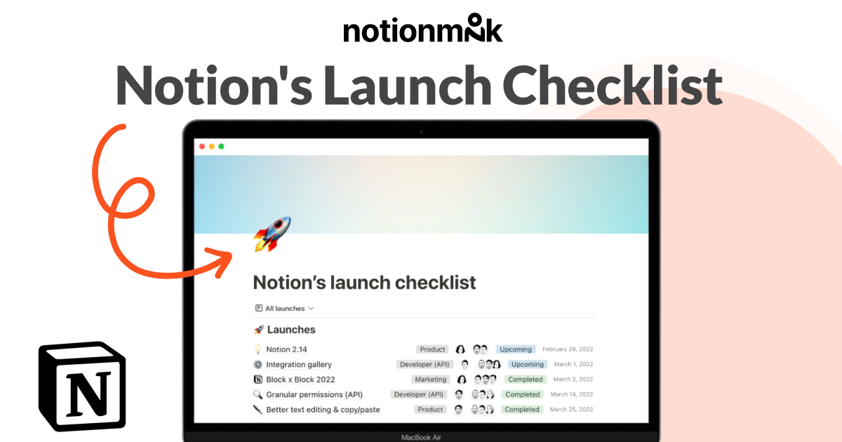 Notion's launch checklist template