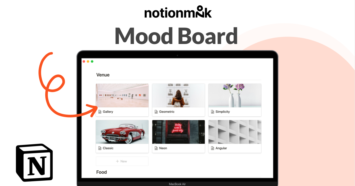 Notion-created Mood Board template for organizing ideas