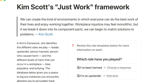 Just Work Framework Template by Kim Scott: Create a Culture of Radical ...