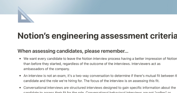 Engineering Assessment Criteria Notion Template by Notion