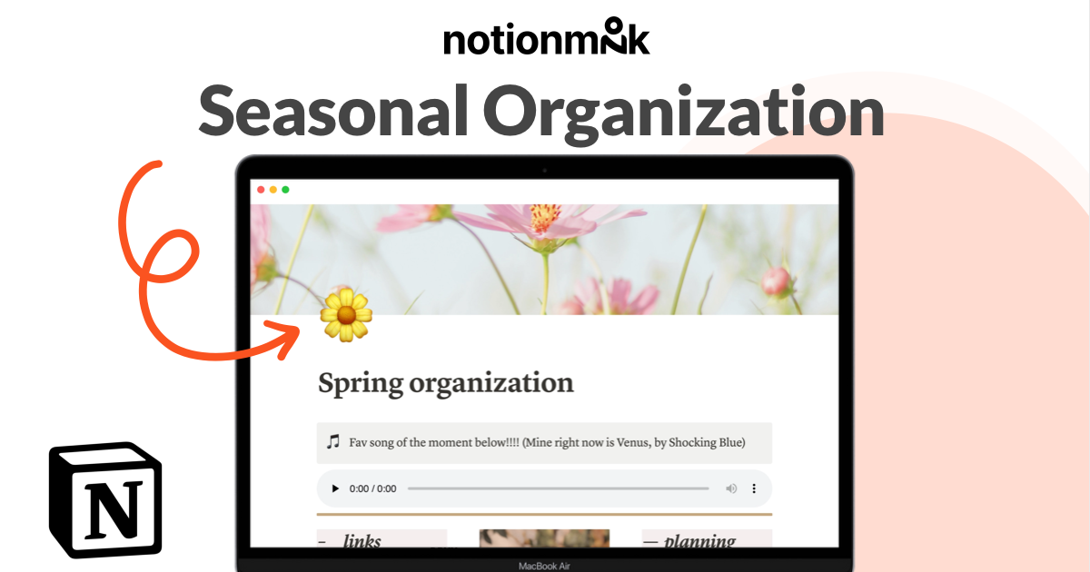 Seasonal organization template by Rosie Dickinson on Notion