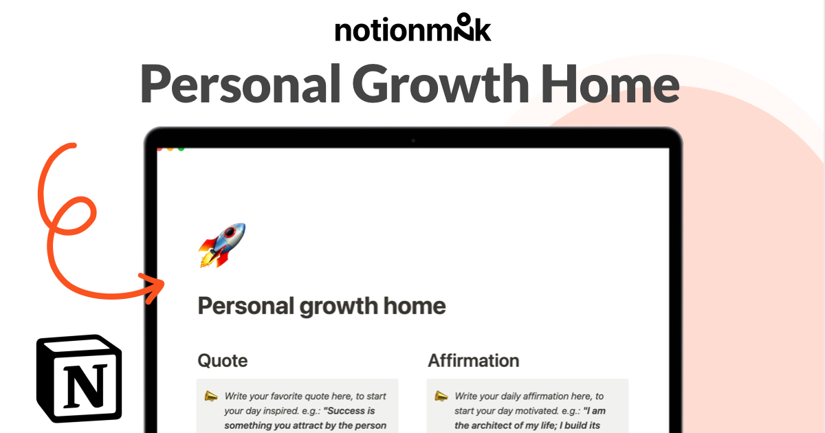 Free personal growth home Notion template by Jordy van Bennekom