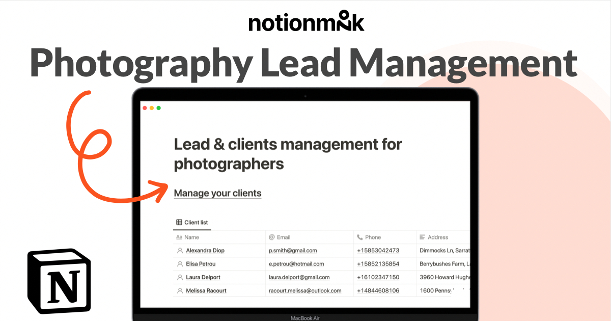 Photography Lead & Client Management Template by Jérémy Stenuit